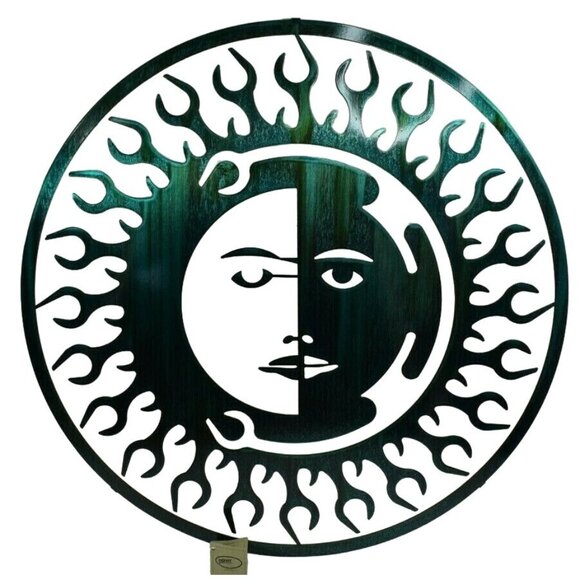 Lazart | Wall Decor | Lazart Teal Primitive Sun Moon Face 24 Inch Metal ...